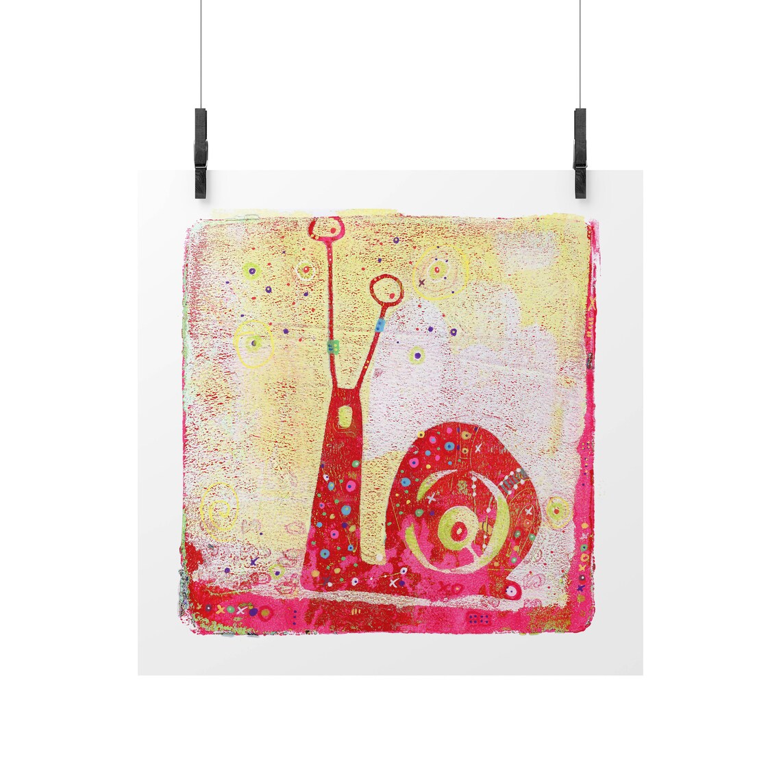 Snail in Pink | 9"x9" Snail With Curly Shell | Yellow and Pink ...