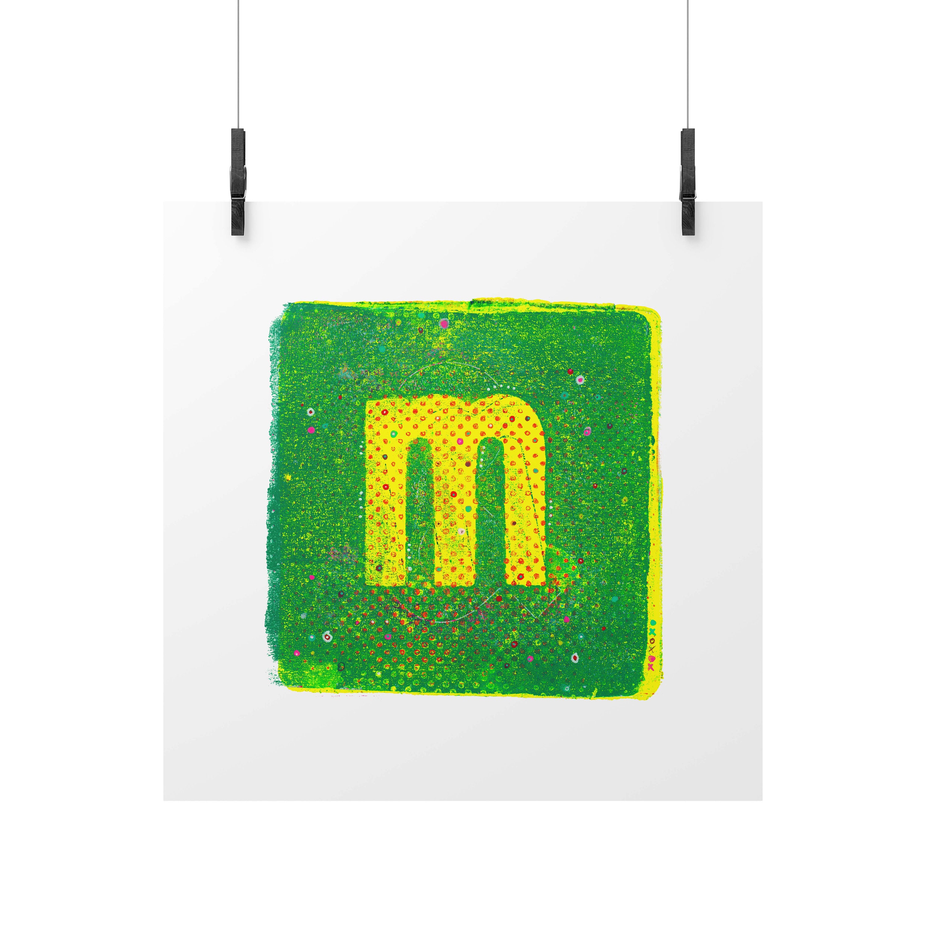 Letter M | Letter M Wall Art | Lower Case M Print | Polka Dot Yellow ...