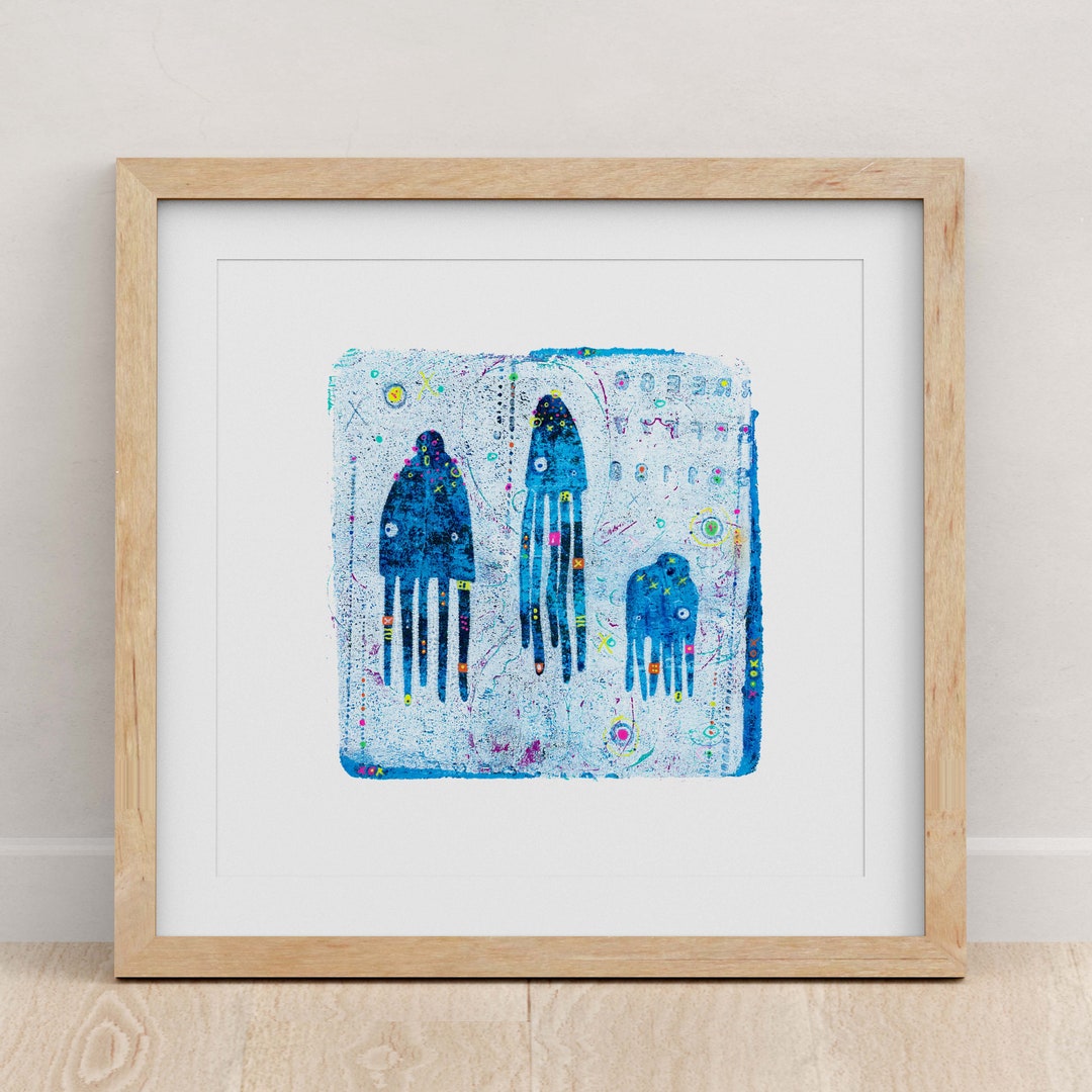 Squid Row | 9" X 9" Squid Print | 3 Squid in the Ocean | Great in a ...
