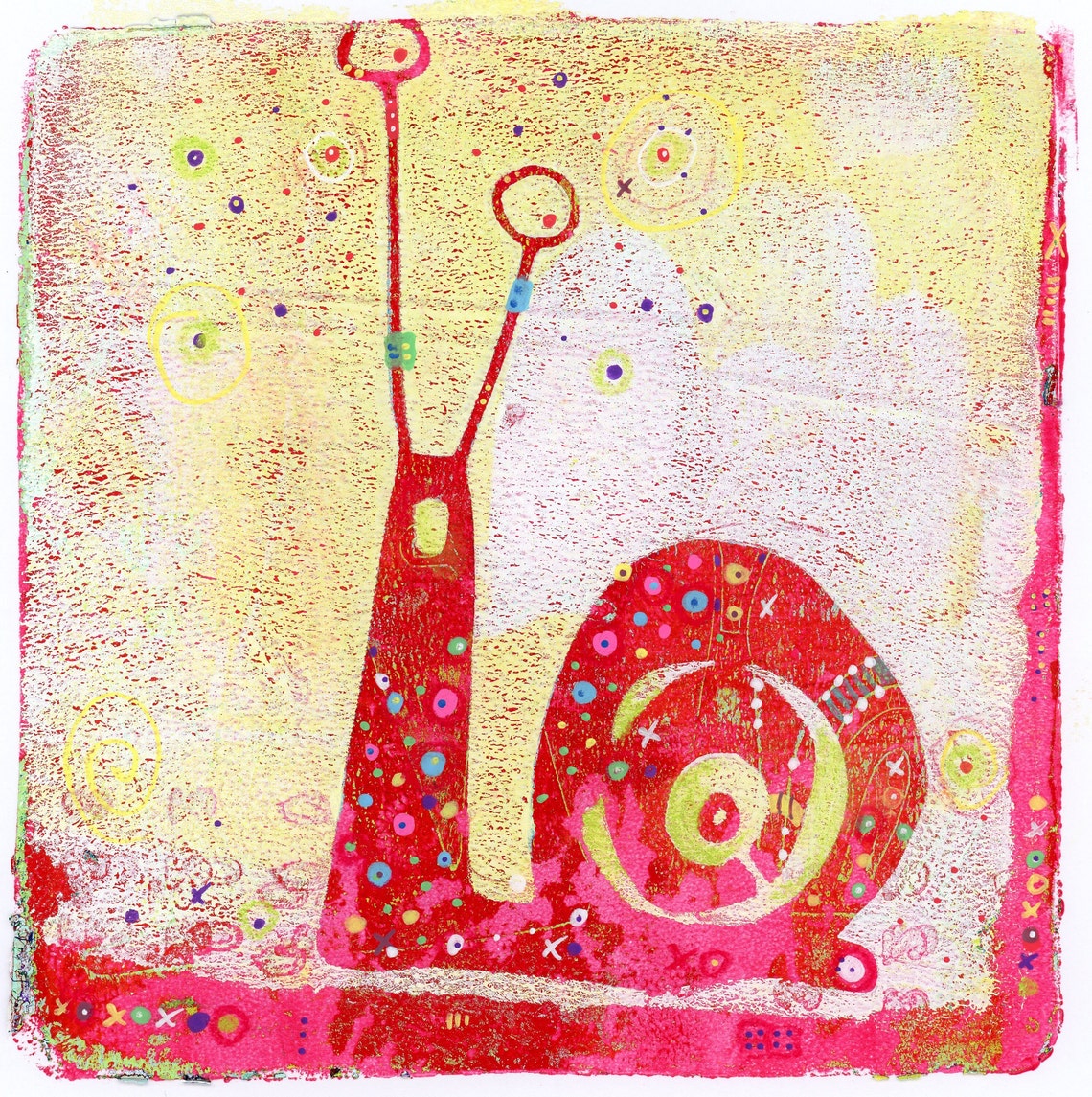 Snail in Pink | 9"x9" Snail With Curly Shell | Yellow and Pink ...
