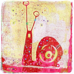 Snail in Pink | 9"x9" Snail With Curly Shell | Yellow and Pink ...