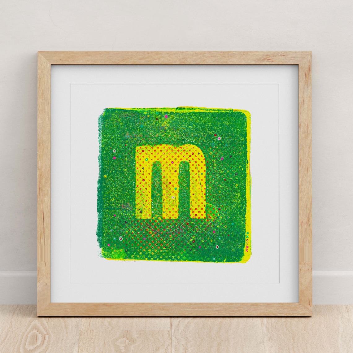 Letter M | Letter M Wall Art | Lower Case M Print | Polka Dot Yellow ...