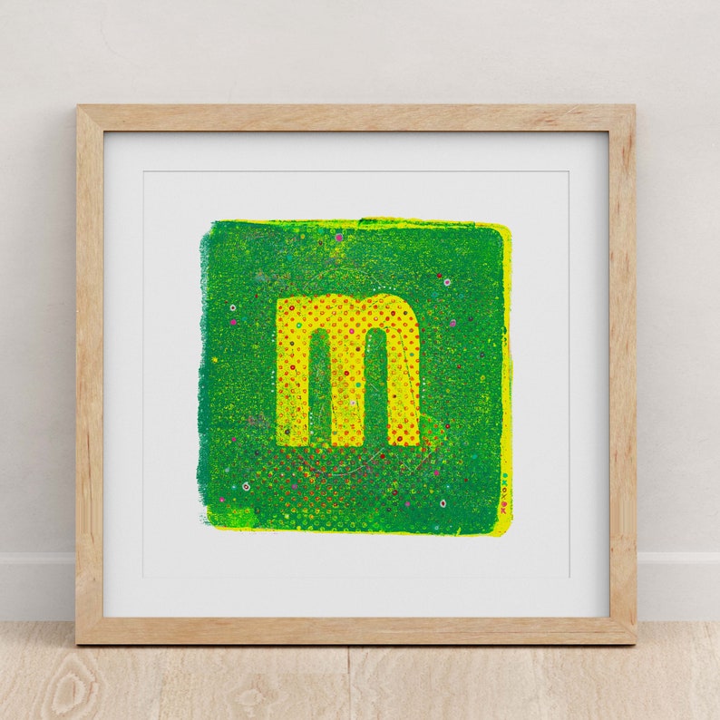 Letter M | Letter M Wall Art | Lower Case M Print | Polka Dot Yellow ...