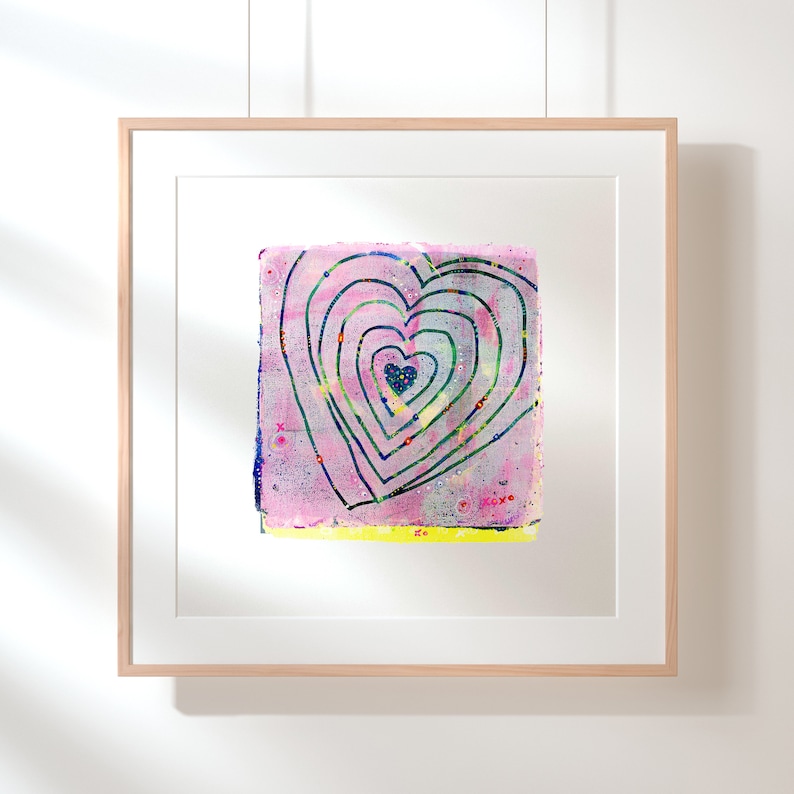 Surrounded | 9" X 9" Interlocking Hearts Print | Heart Artwork | Hearts ...