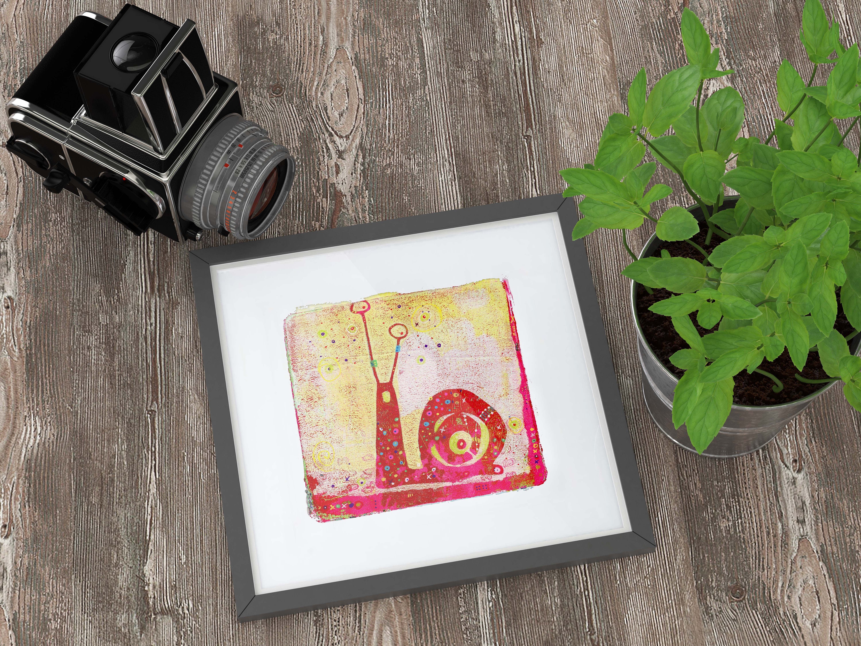 Snail in Pink | 9"x9" Snail With Curly Shell | Yellow and Pink ...