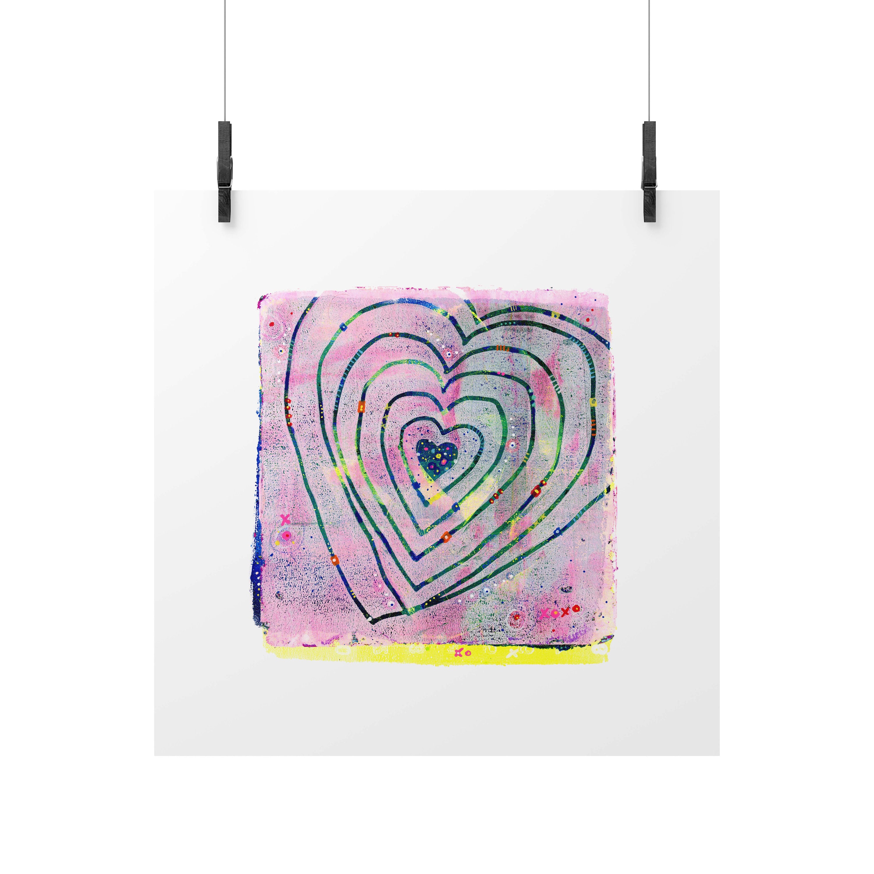 Surrounded | 9" X 9" Interlocking Hearts Print | Heart Artwork | Hearts ...