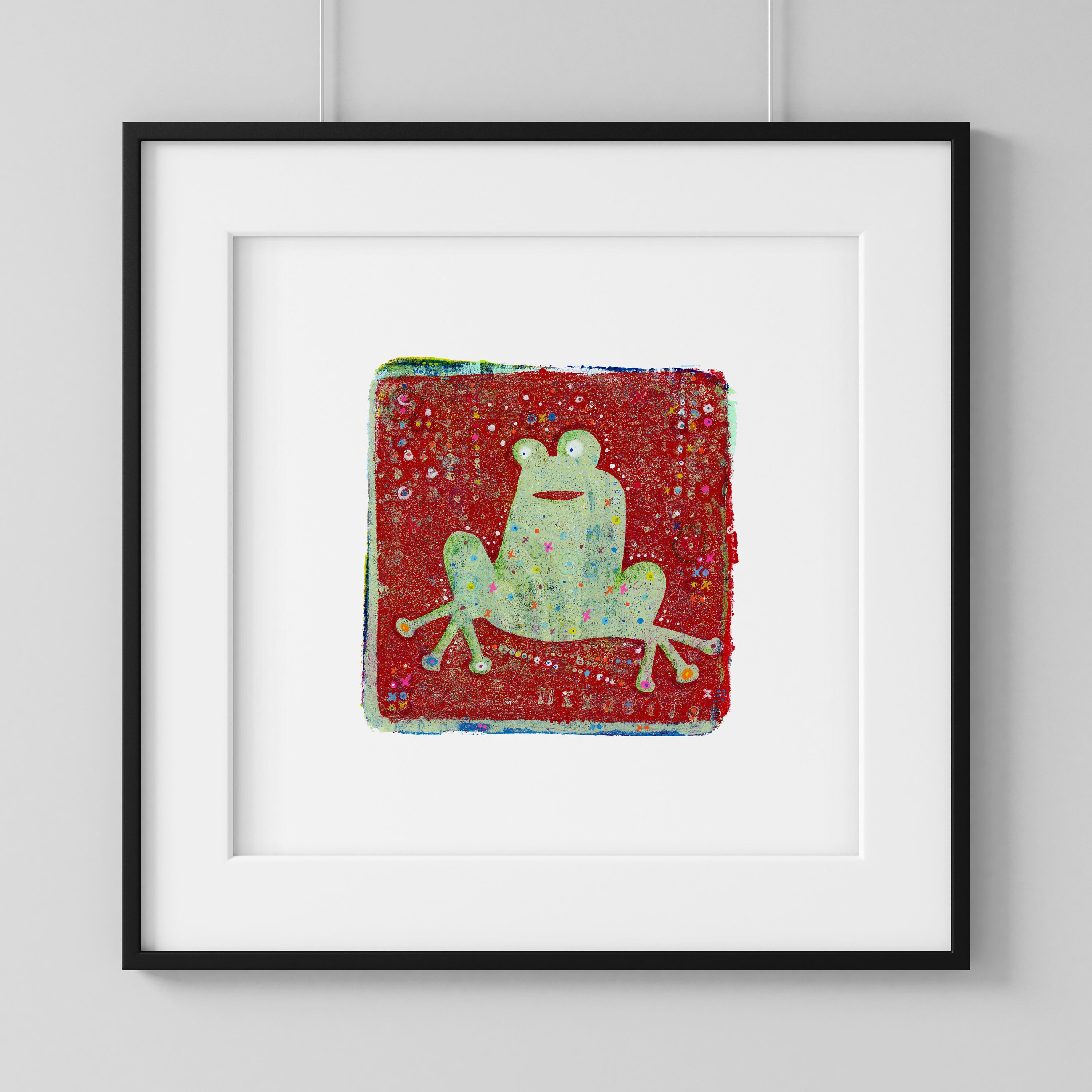 Give a Frogin Red 9x9 Whimsical Frog Print Frog Giclée Wall Art Green ...