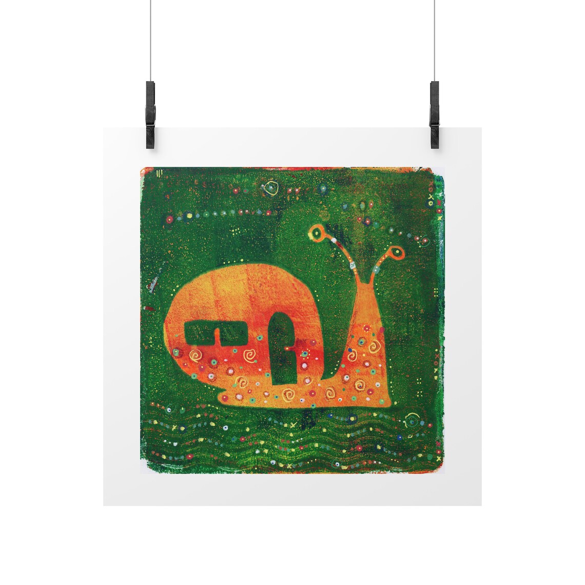 Happy Camper in Orange & Green | 9"x9" Snail With Camper Shell Print ...