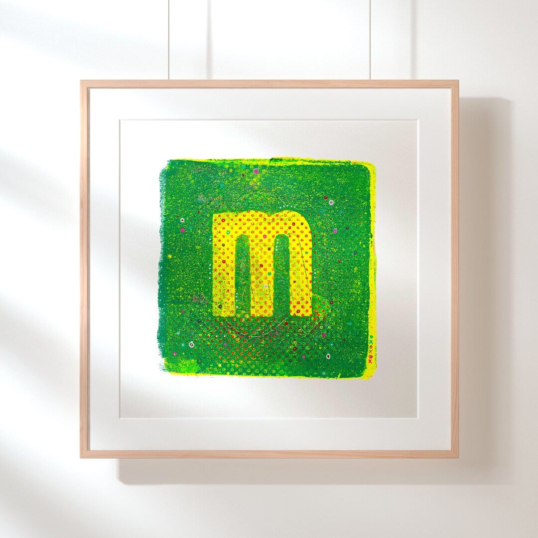 Letter M | Letter M Wall Art | Lower Case M Print | Polka Dot Yellow ...