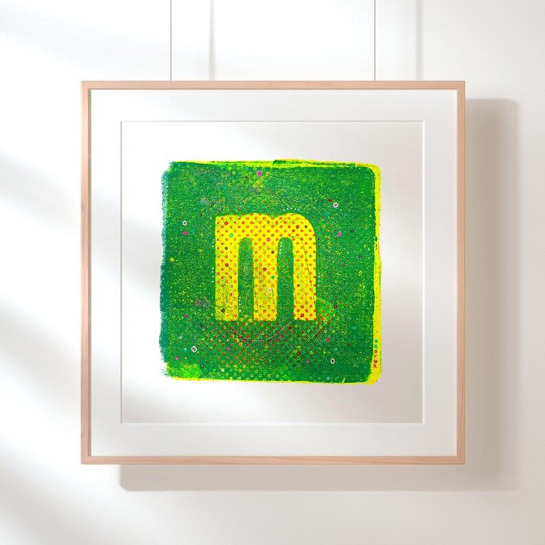 Letter M | Letter M Wall Art | Lower Case M Print | Polka Dot Yellow ...