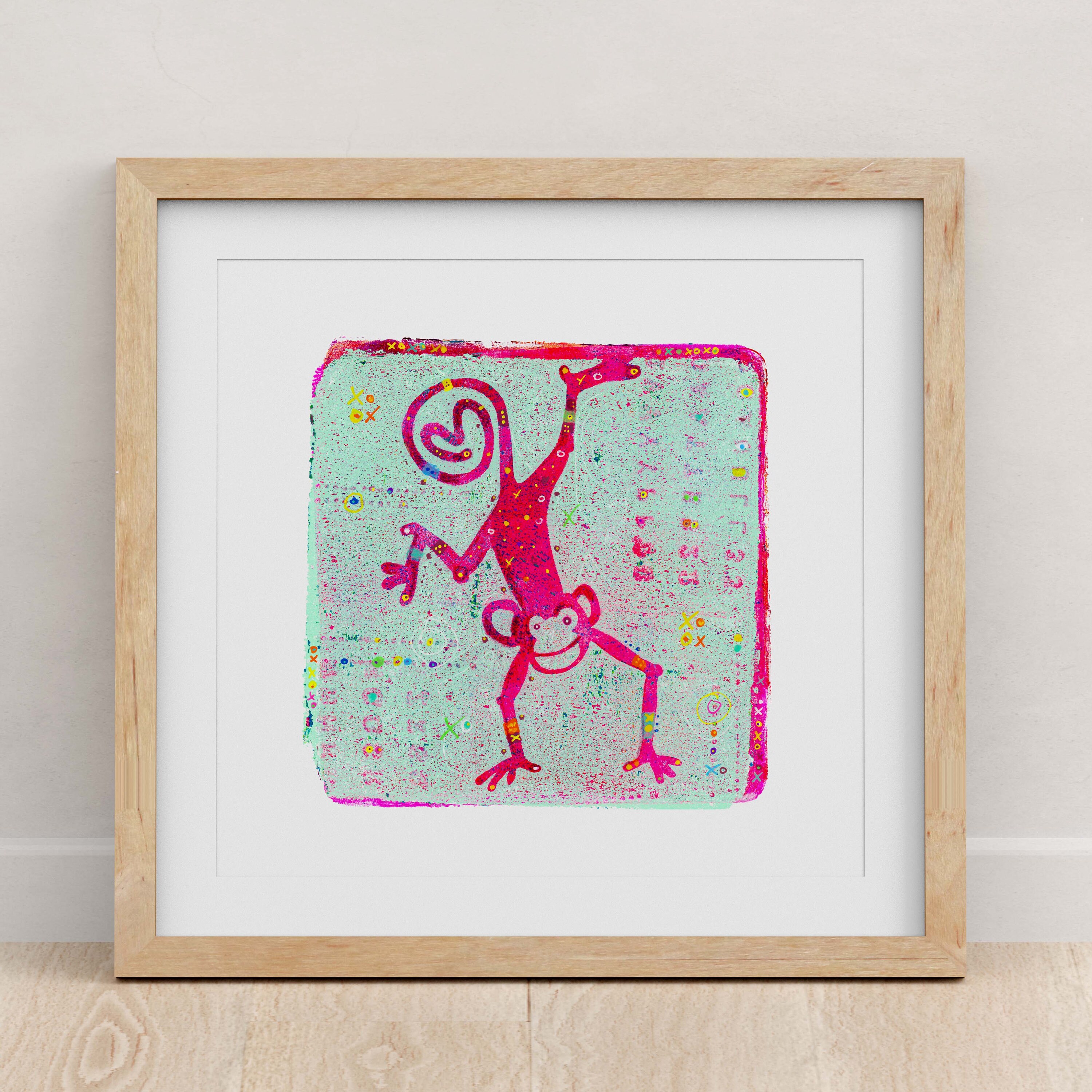 Monkey Businessin Pink 9x9 Pink Monkey Art Monkey Giclée Wall Art ...