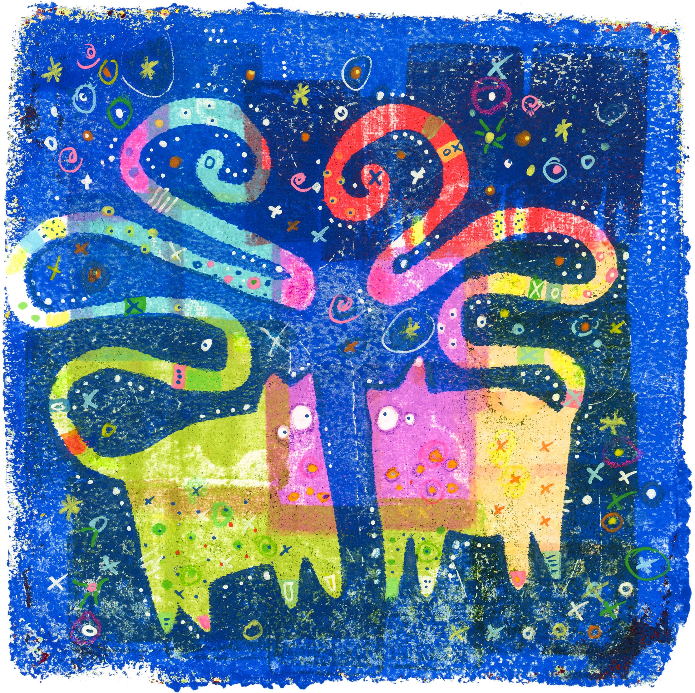 Tall Love Tales—multicolored | 9"x9" Cat Tails Make a Heart Print ...