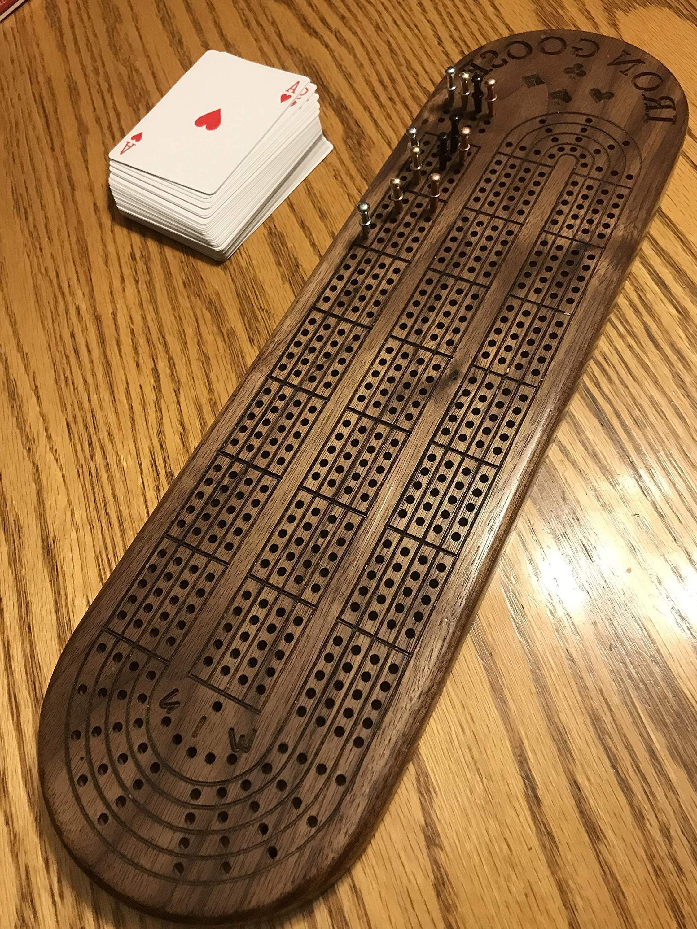 Cribbage board Solid Oak or Walnut 4 Lane | Etsy