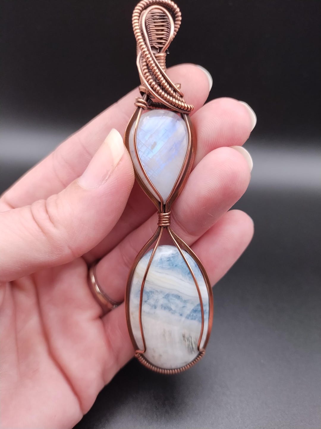 Wire Wrapped Double Pendant - Etsy