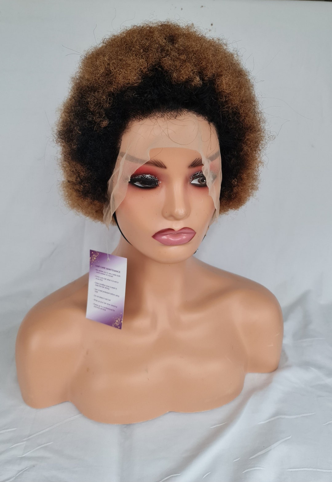 Ombre Blonde Short Puffy Afro Kinky Human Hair Wig / 13x4 Frontal Lace ...