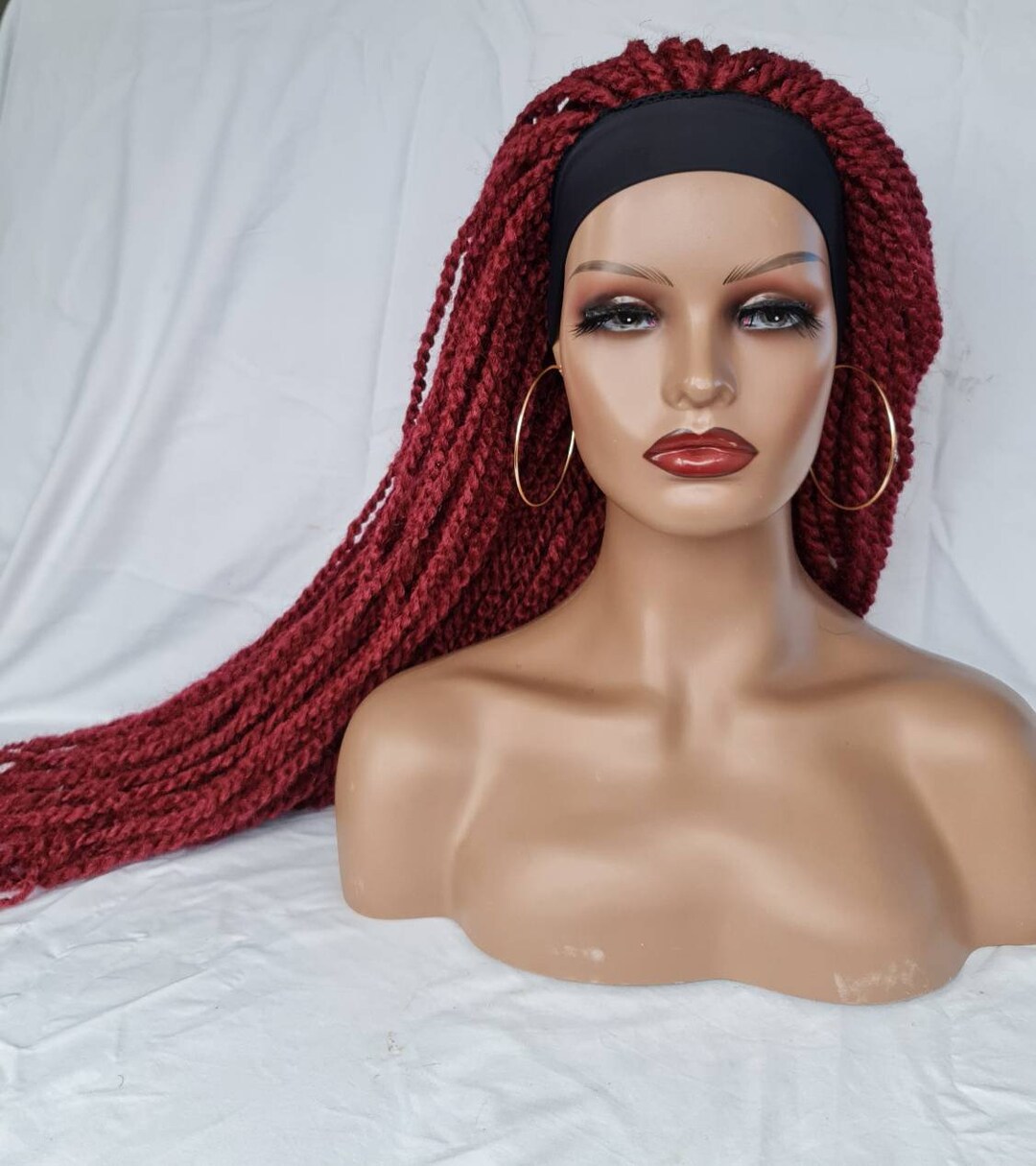Headband Wig Twisted Kinky Wig Red Twisted Wig,handmade Long Red Kinky Braided Headband Wig - Etsy