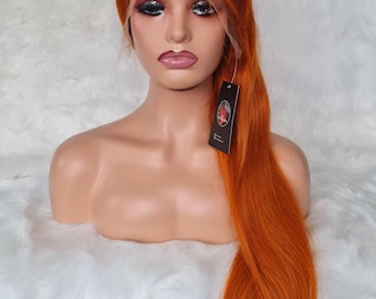 Ginger Human Hair Full Lace Wig, Red Wig, Orange Wig, Loose Wavy Wig ...