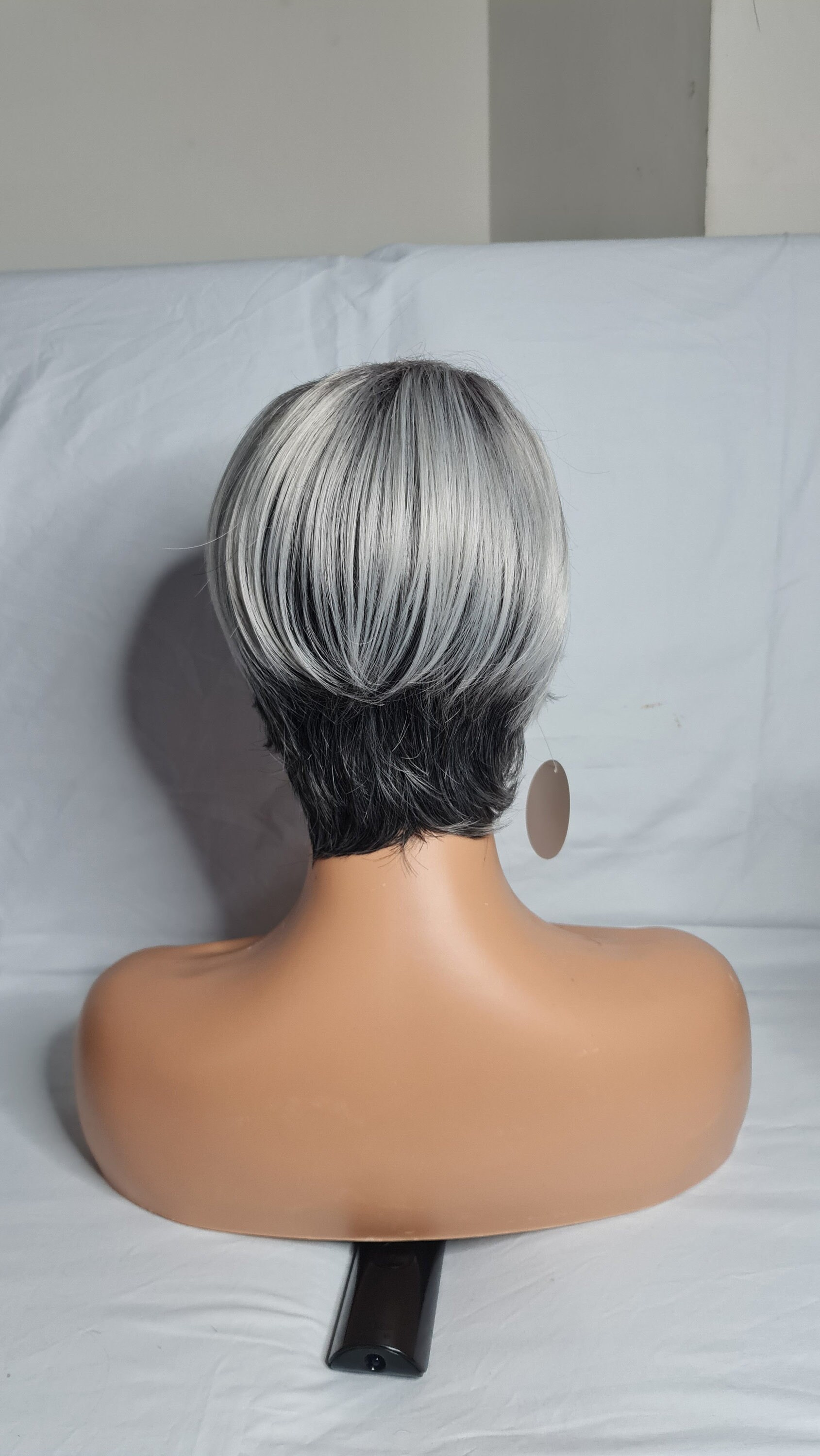 Swoop Bang Pixie Cut Wig Gray Mix Black Short Style Wig Salt Pepper Gray Hair Wig /gray Pixie ...