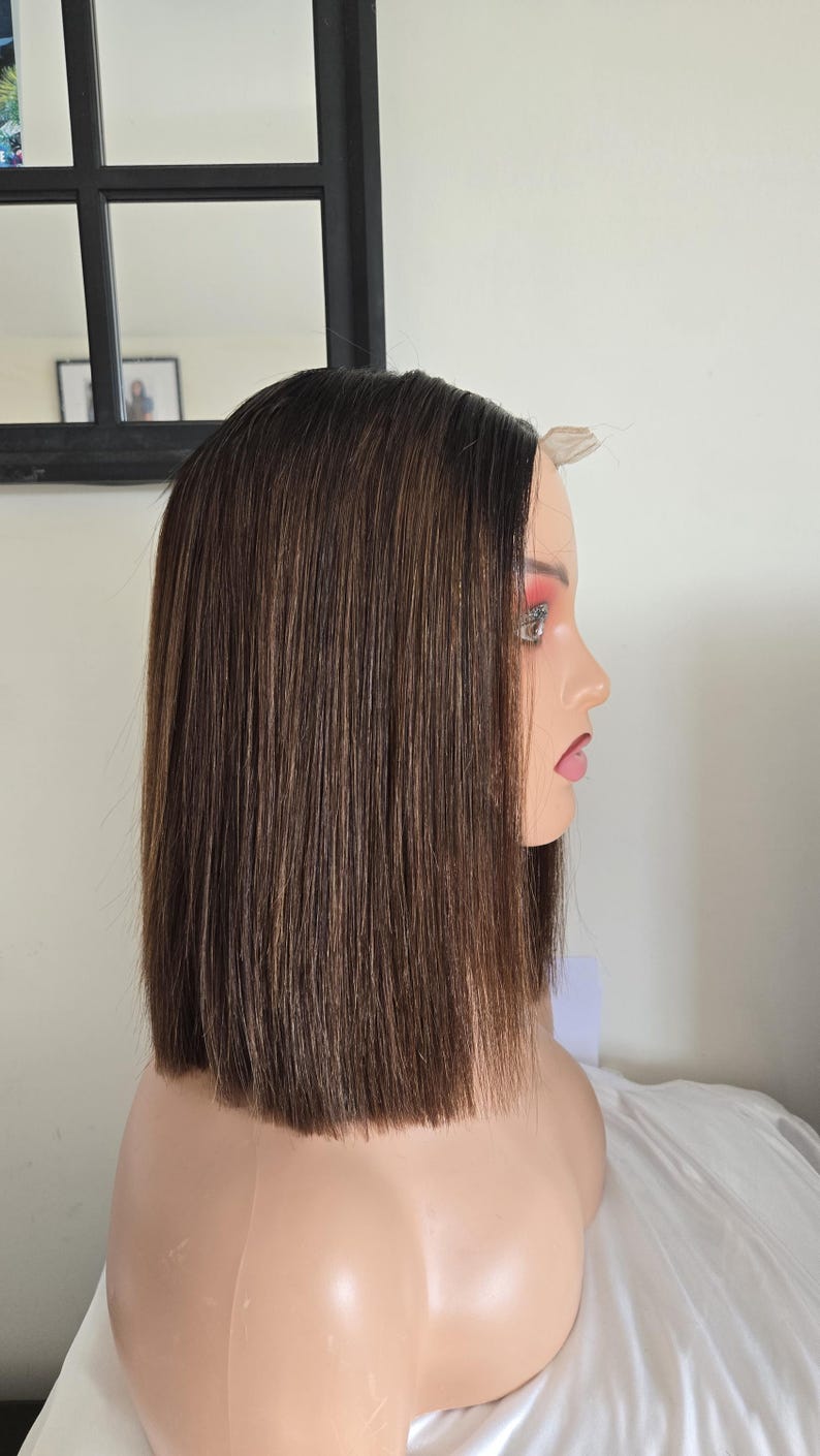 12 Inch Bone Straight Bob Wig, Ombre Brown Human Hair 2x6 Lace - Etsy