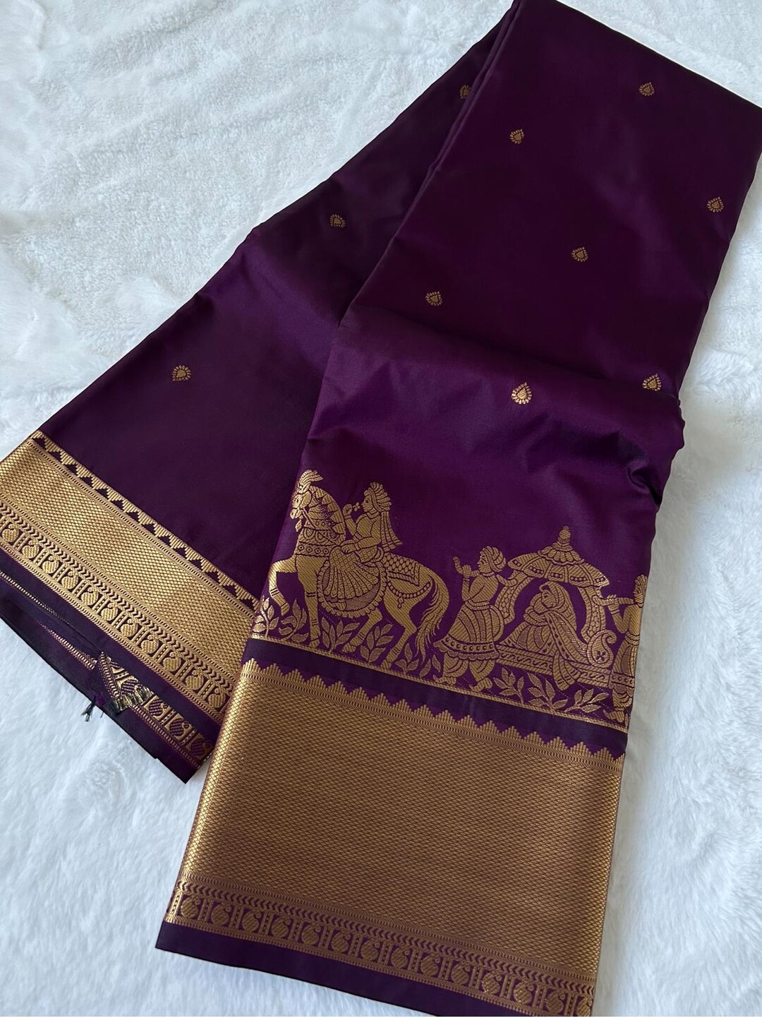 Kanchipuram Premium Semi Silk Saree – Dark Purple With Traditional ...