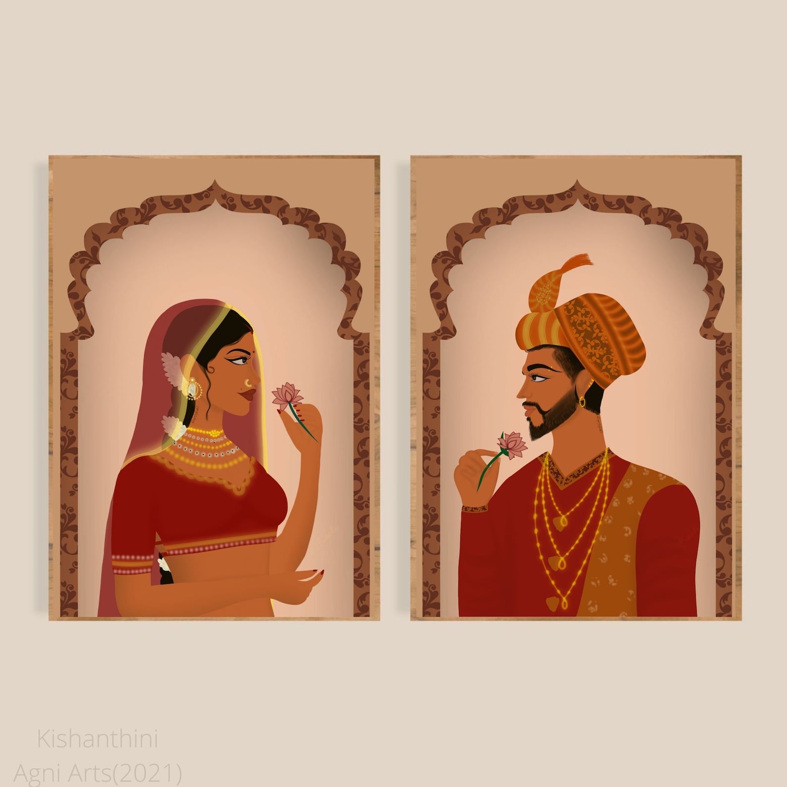 King and Queen, Raja Rani Aesthetic/ Rajasthani, Mughal, Set of Two ...