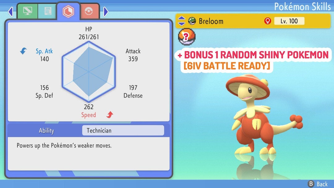 Shiny 6IV Breloom Bonus Pokemon Brilliant Diamond and - Etsy