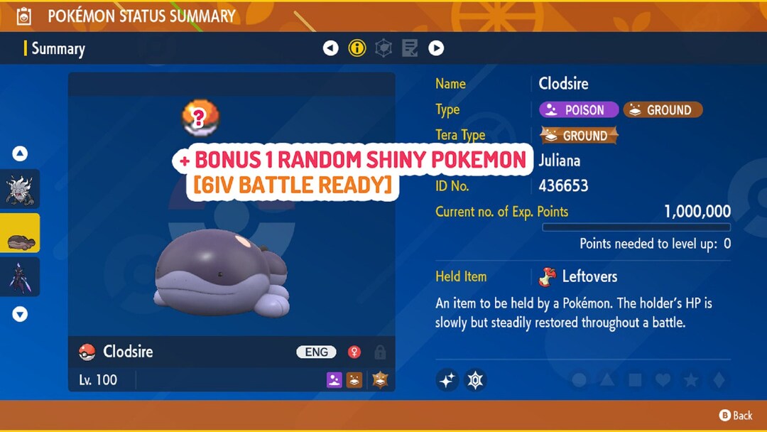 Clodsire SHINY 6IV Pokemon / Ready for Competitive Battle / - Etsy