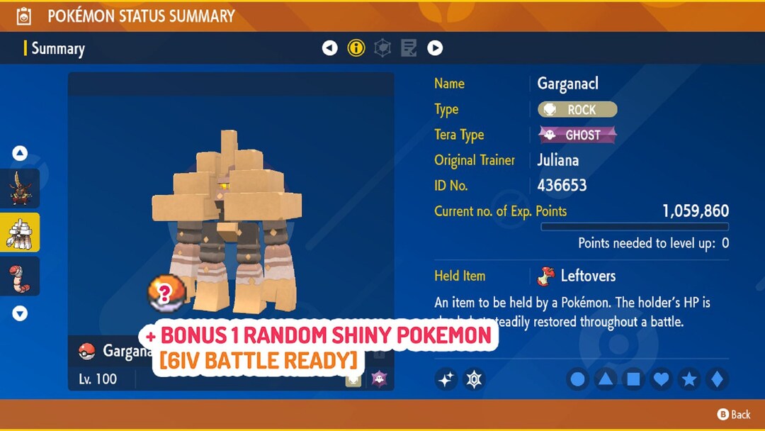 Garganacl SHINY 6IV Pokemon / Ready for Competitive Battle / - Etsy