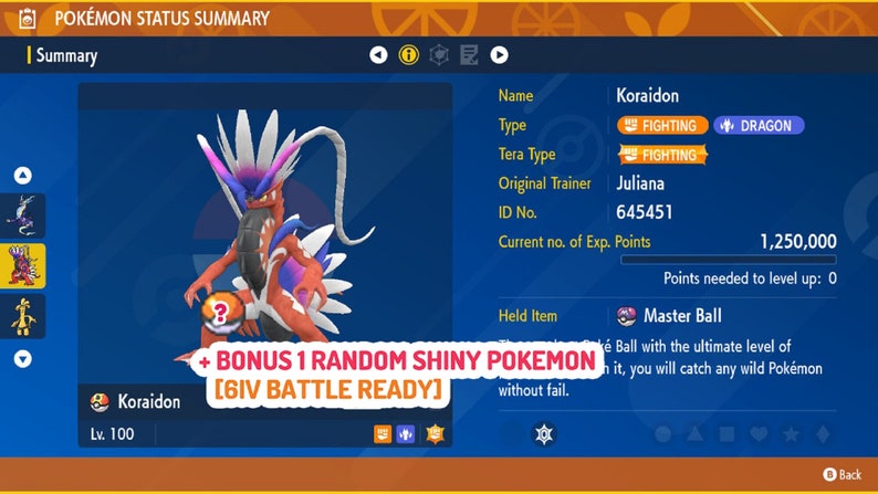 Koraidon NON SHINY 6IV Pokemon / Ready for Competitive Battle ...
