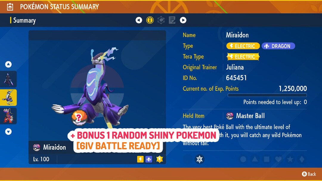 Miraidon NON SHINY 6IV Pokemon / Ready for Competitive Battle ...