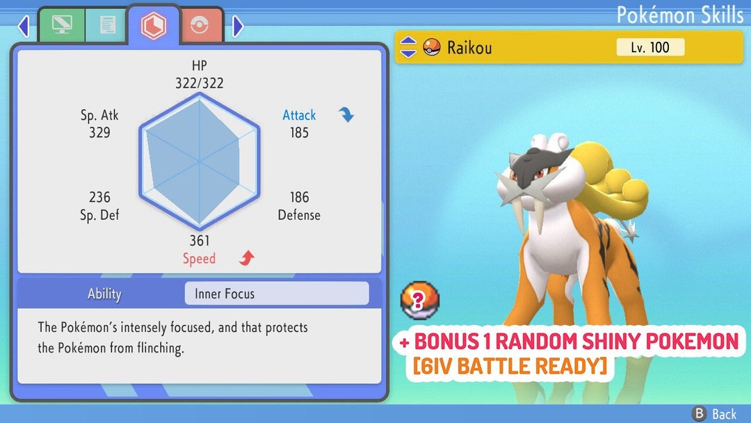 Shiny 6IV Raikou Bonus Pokemon Brilliant Diamond and Shining Pearl ...