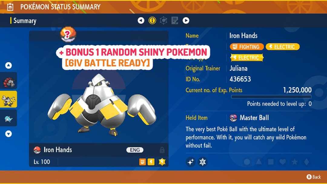 Iron Hands SHINY 6IV Pokemon / Ready for Competitive Battle ...