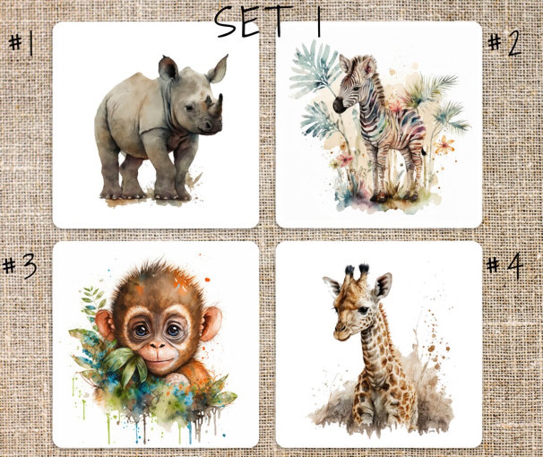 Baby Safari Animal Square Coasters Set 1 - Etsy