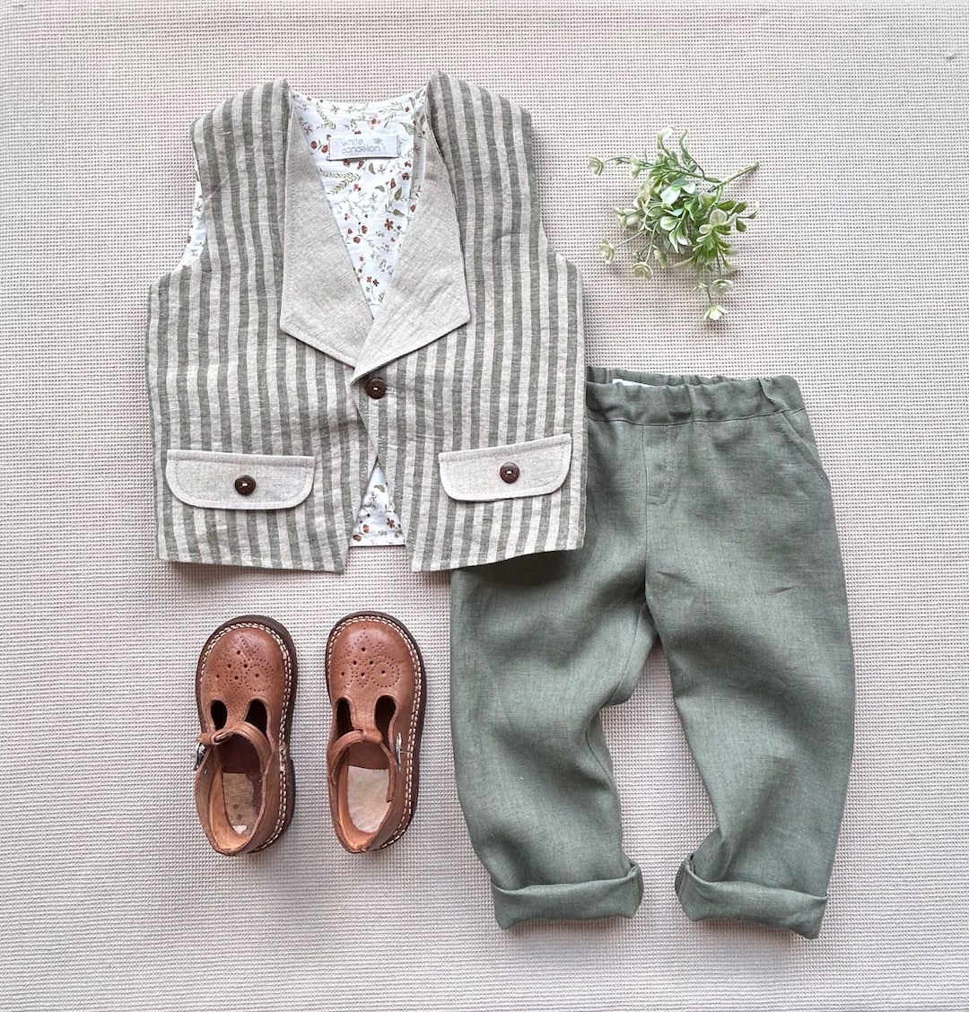 Boys Linen Suit Baptism Linen Outfit, Boys Holiday Linen Pants and Vest ...