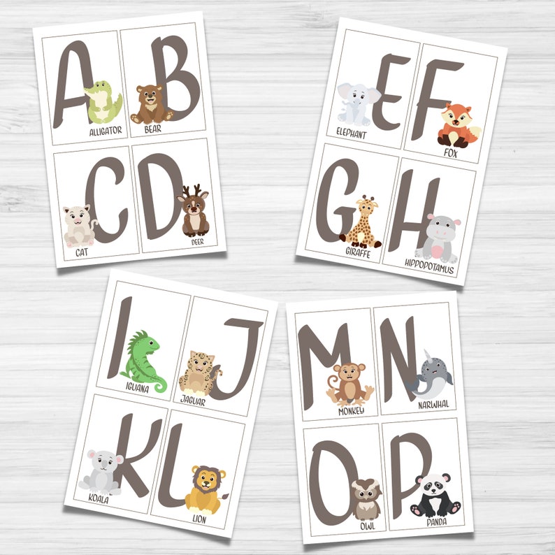 Animal Alphabet Flashcards & Poster Bundle, ABC Flashcards, Alphabet ...
