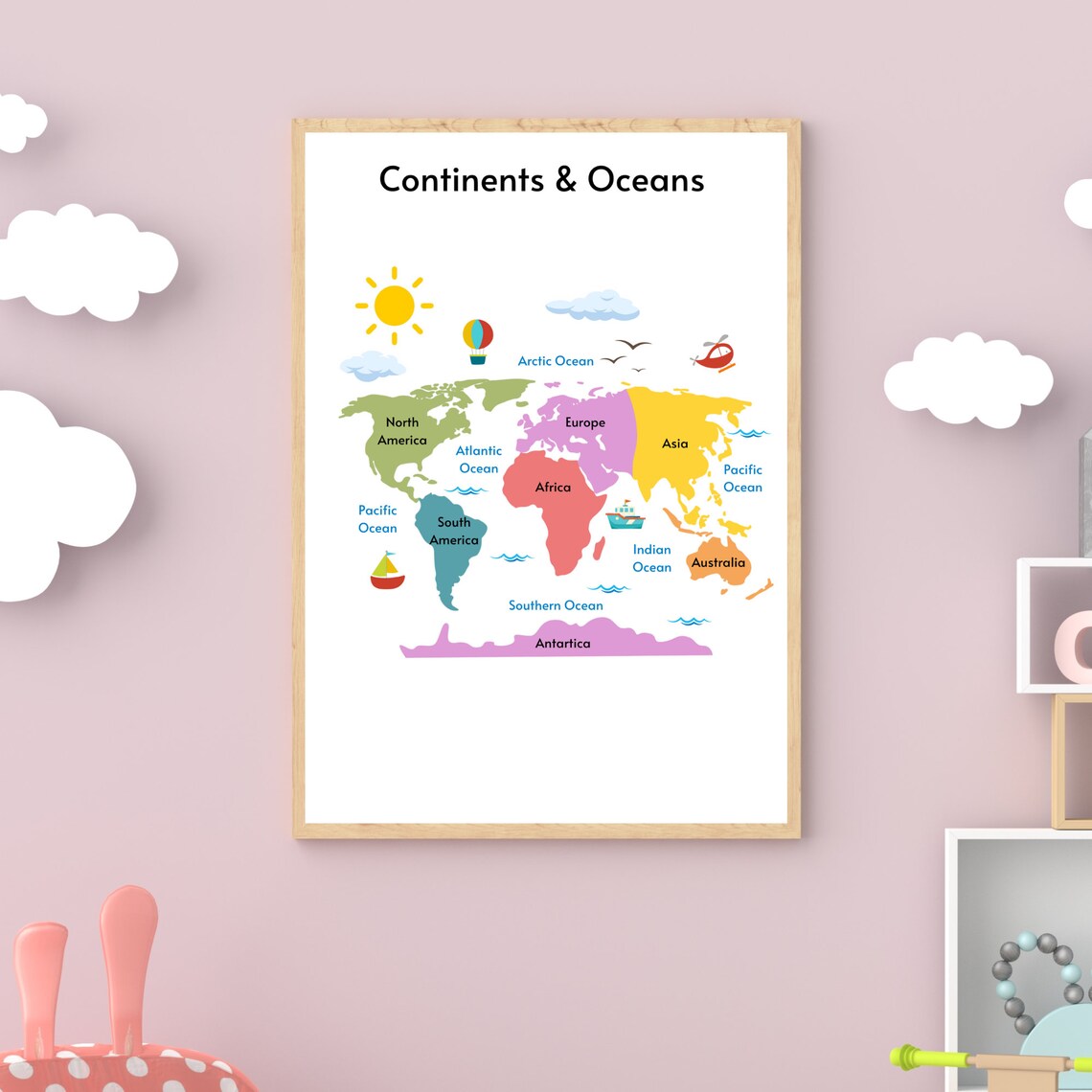 Toddler Learning Poster, Continents Poster, Educational Poster, Toddler ...