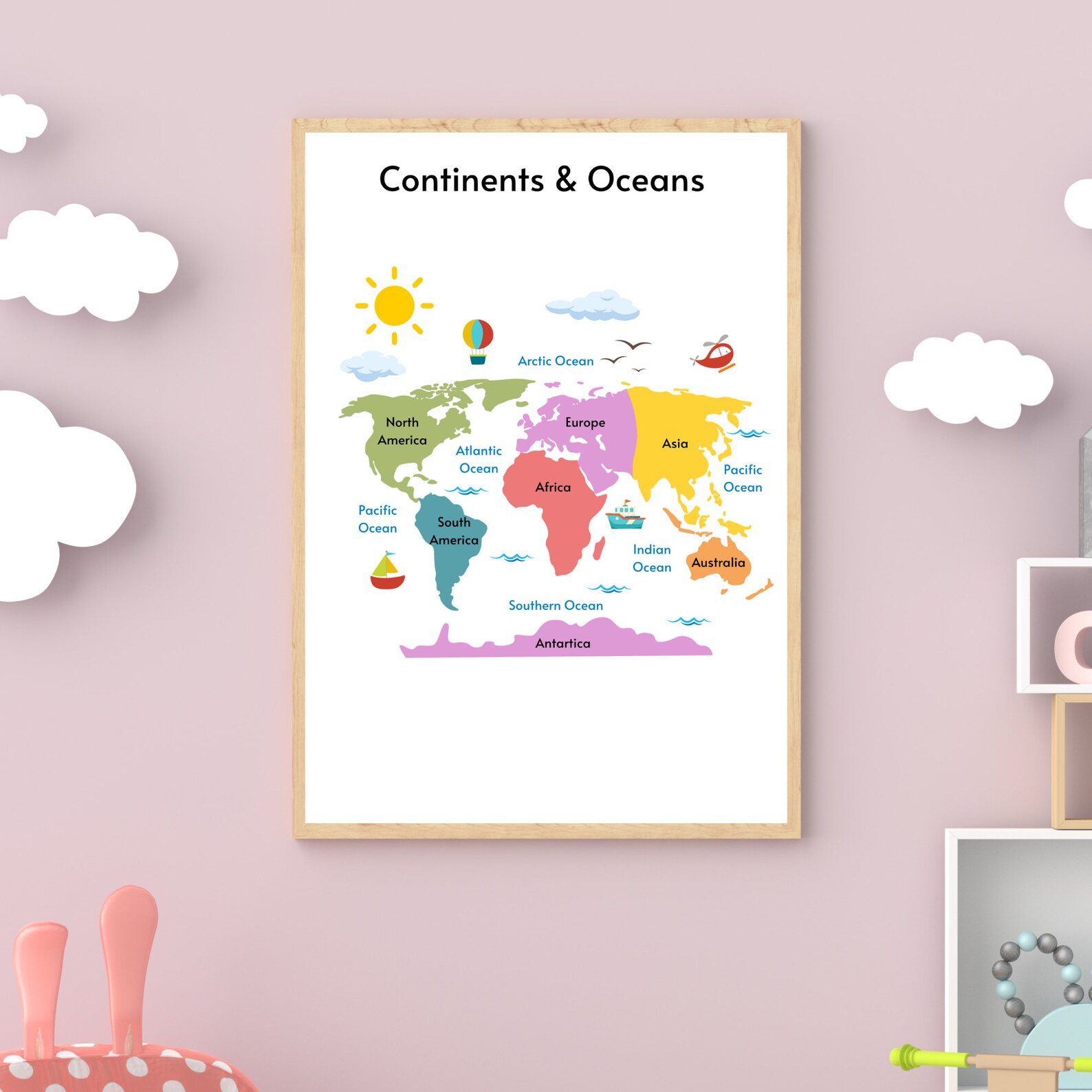 Toddler Learning Poster, Continents Poster, Educational Poster, Toddler ...