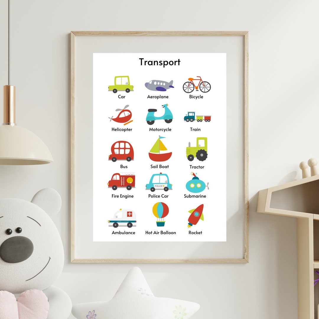 Toddler Learning Poster, Transport Poster, Vehicle Poster, Toddler Room ...