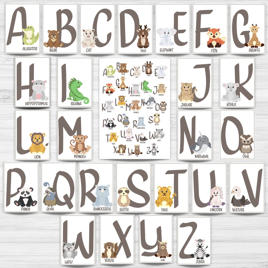 Animal Alphabet Flashcards & Poster Bundle, ABC Flashcards, Alphabet ...