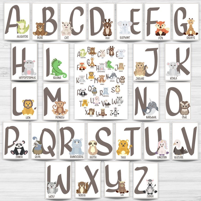 Animal Alphabet Flashcards & Poster Bundle, ABC Flashcards, Alphabet ...