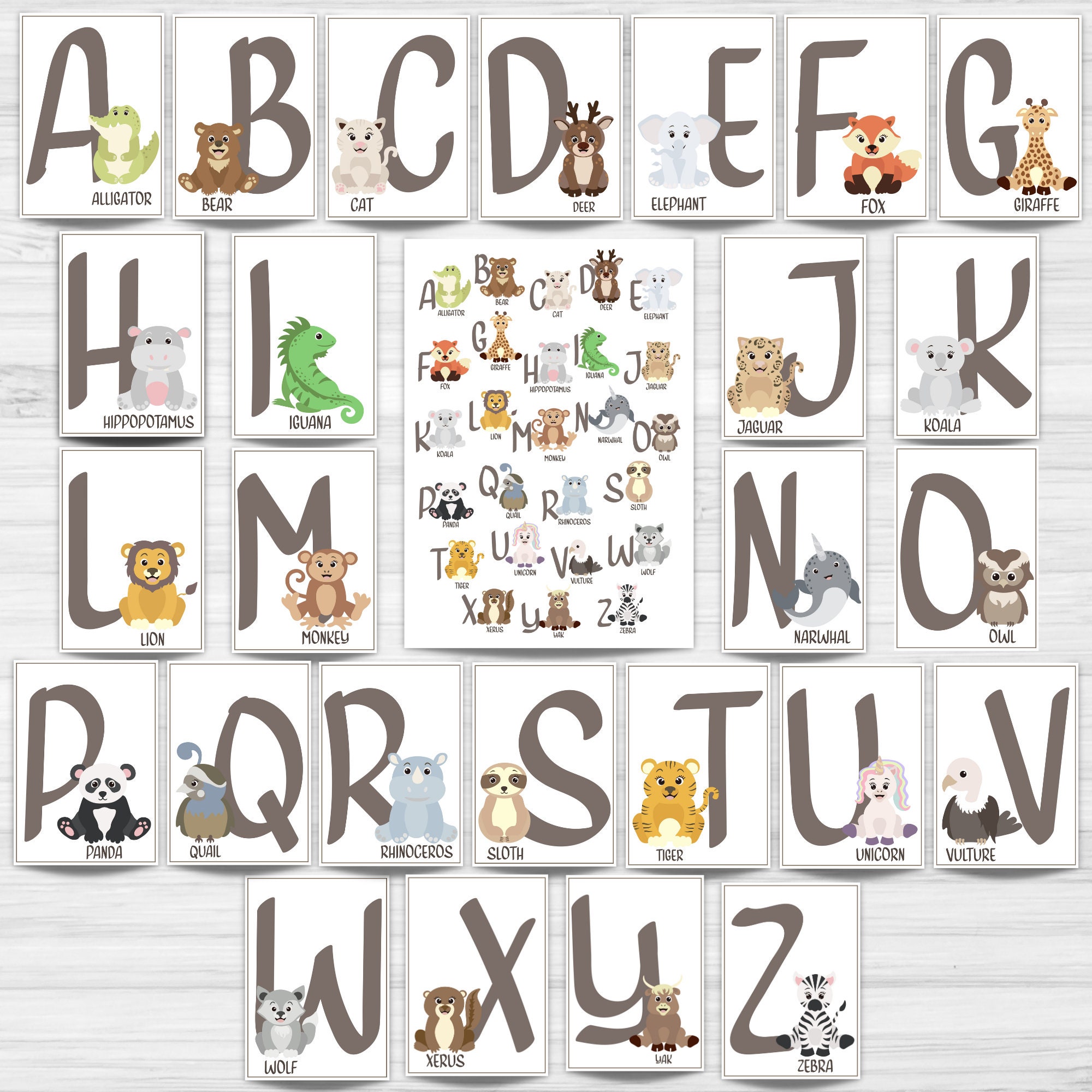 Animal Alphabet Flashcards & Poster Bundle, ABC Flashcards, Alphabet ...