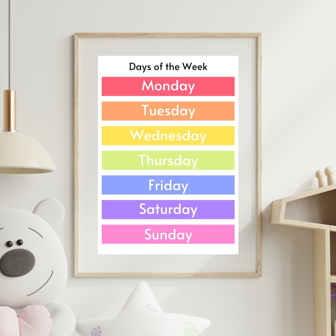 Toddler Learning Poster, Colour Poster, Days of the Week, Toddler Room ...