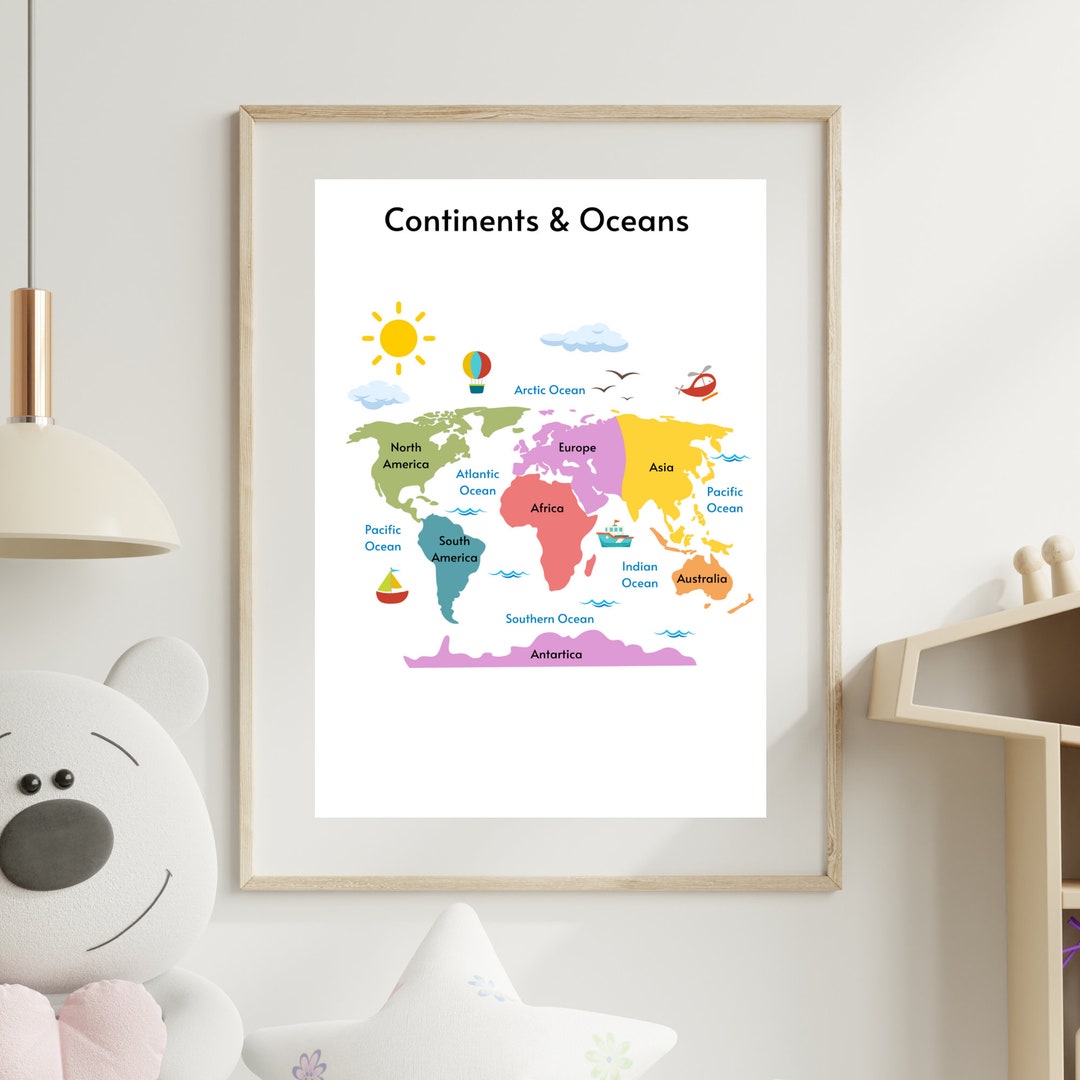 Toddler Learning Poster, Continents Poster, Educational Poster, Toddler ...