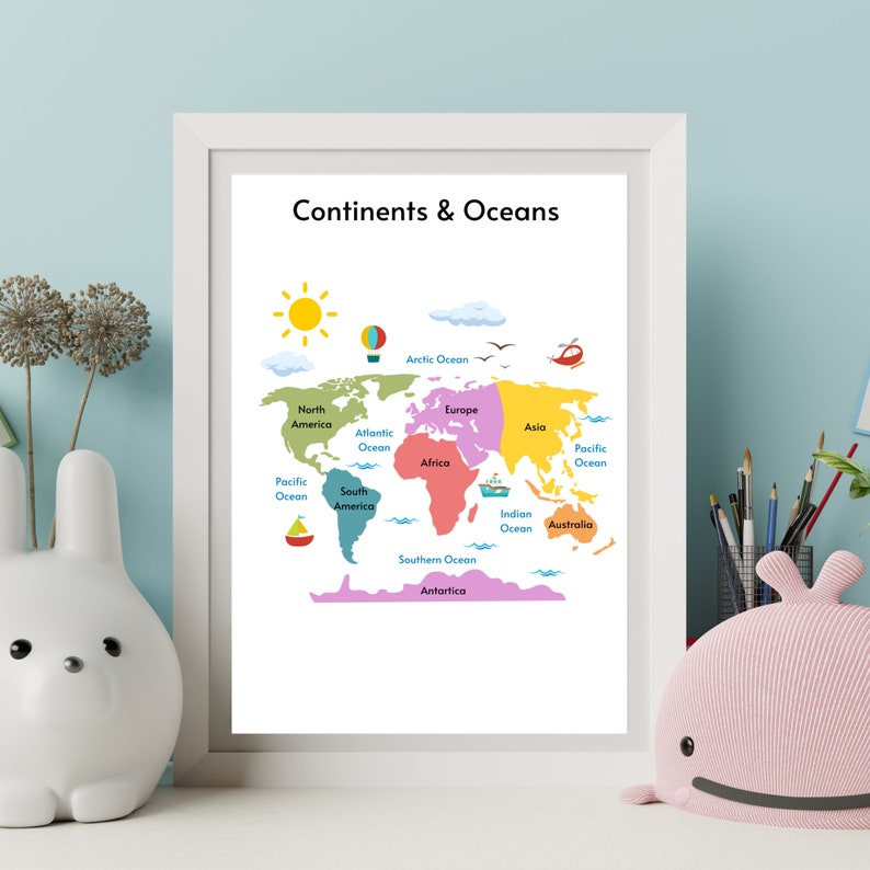 Toddler Learning Poster, Continents Poster, Educational Poster, Toddler ...