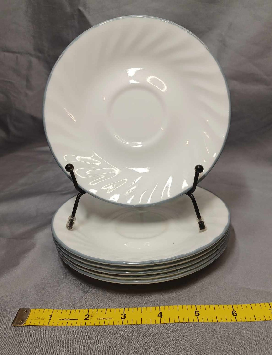 Corelle Set of 7 Ruffled White W/ Gray-blue Saucers 6 1/4 - Etsy