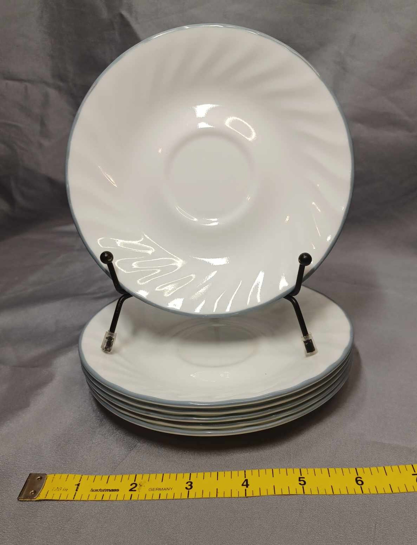 Corelle - Set of 7 Ruffled White W/ Gray-blue Saucers 6 1/4" - Etsy