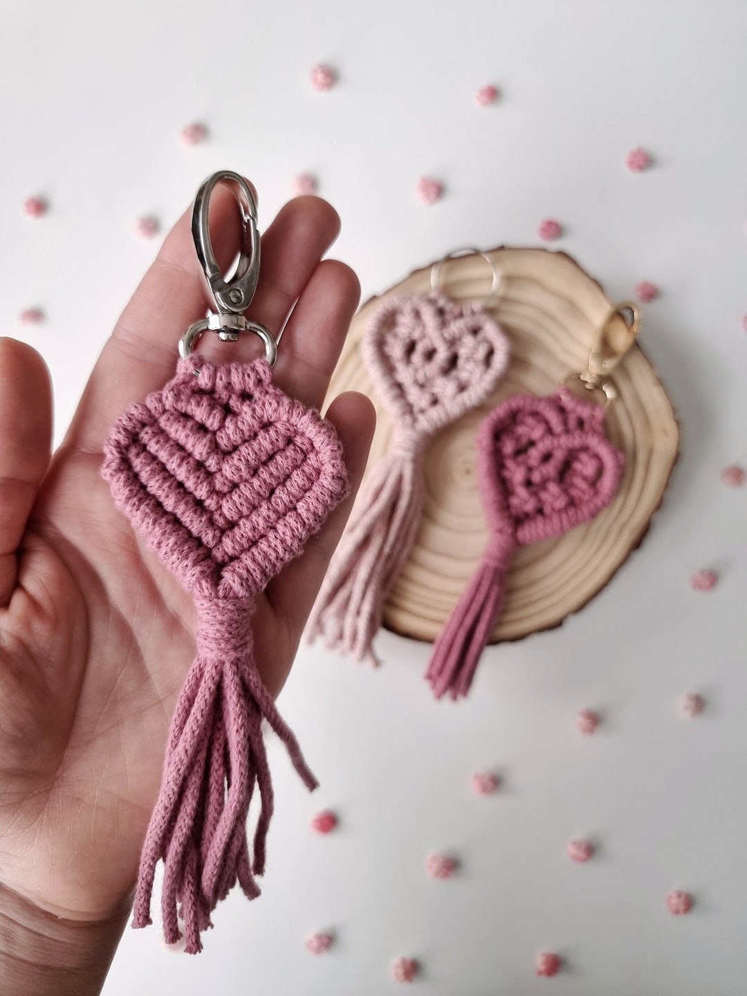 Heart Shape Keyring. Women's Day Macrame Keychain. Heart Tassel Key ...