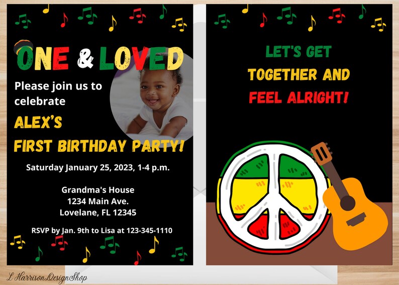 One Love Birthday Invitation WITH PHOTO | Invitation | Birthday Party ...