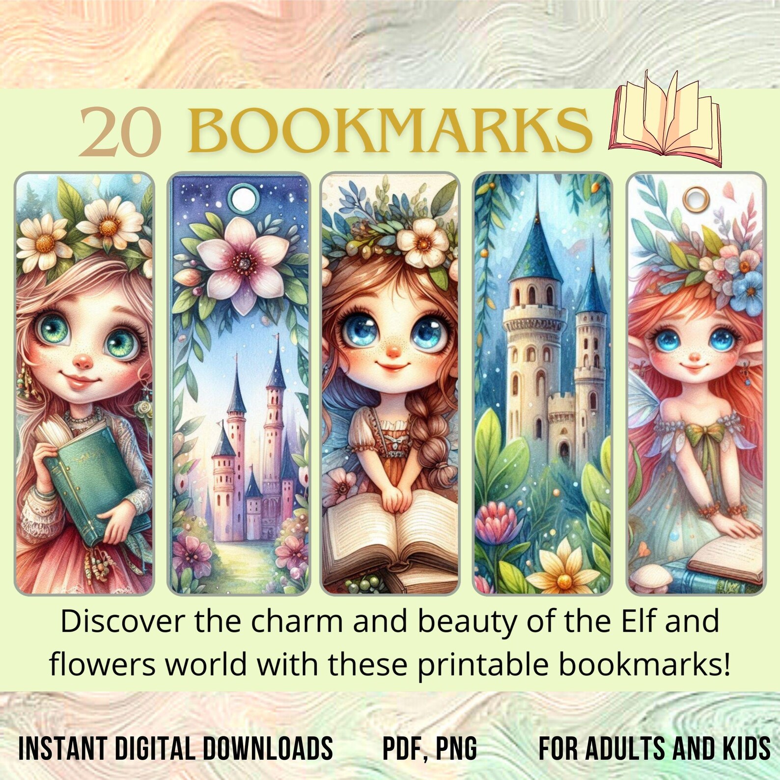 Bookmarks & Coloring Bookmark | Fairy Elves Bookmark | Fantasy Elf ...