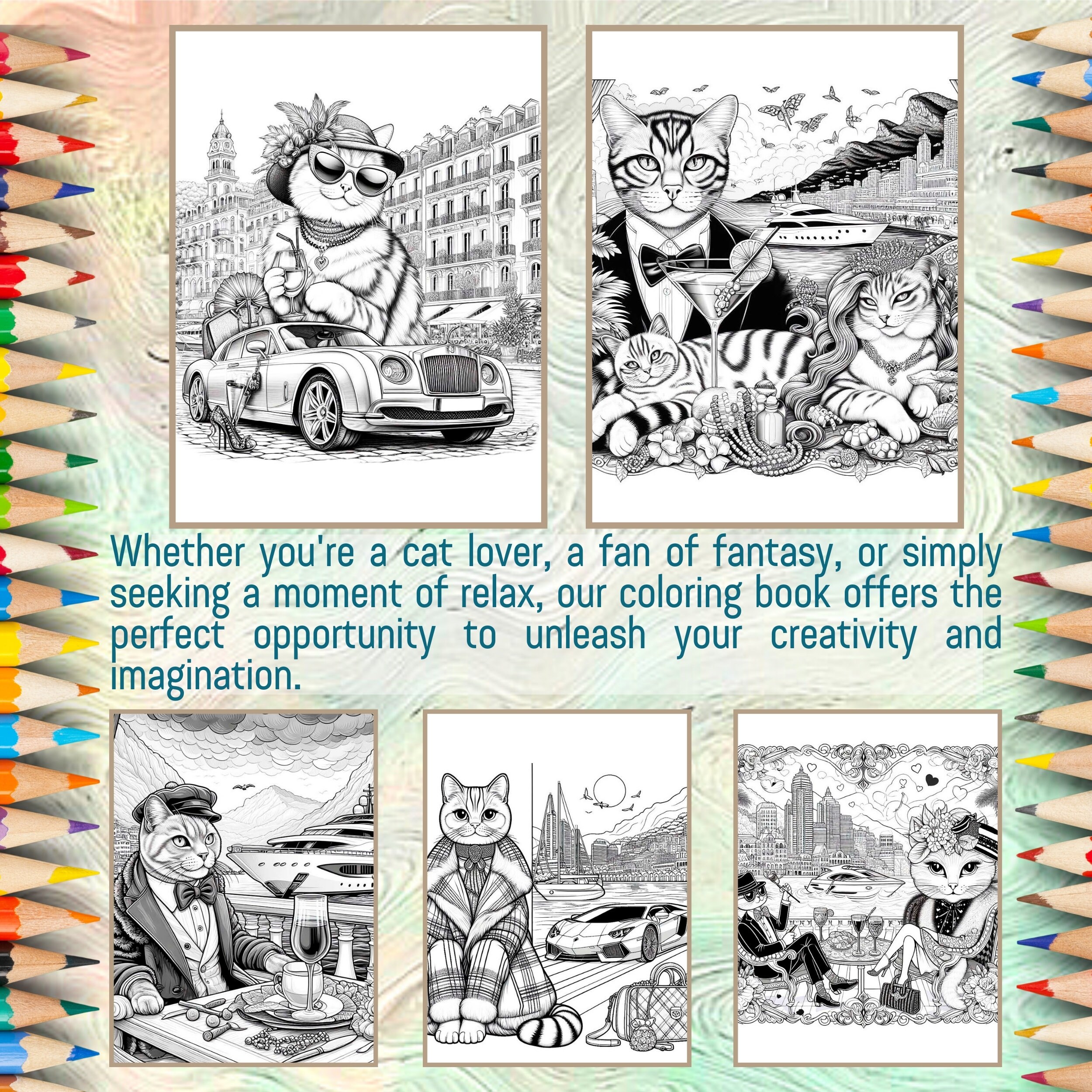 Cats Coloring Book, Fantasy Coloring Pages, Coloring for Adults and ...